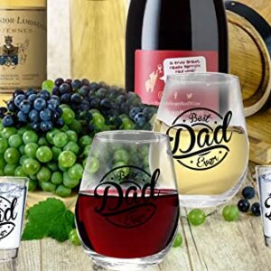 BISYATA Best Dad - Wine Glasses & Shot Glasses Gift Set - Best Dad Ever - Unique Novelty Gift for Fathers Day, Birthday. Two-11oz Wine Glasses and Two-2oz Shot Glasses - With Gift Box