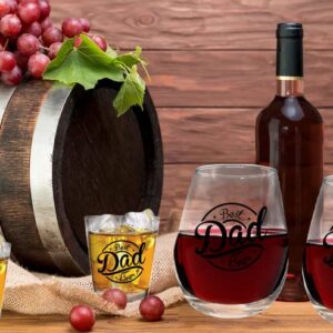 BISYATA Best Dad - Wine Glasses & Shot Glasses Gift Set - Best Dad Ever - Unique Novelty Gift for Fathers Day, Birthday. Two-11oz Wine Glasses and Two-2oz Shot Glasses - With Gift Box