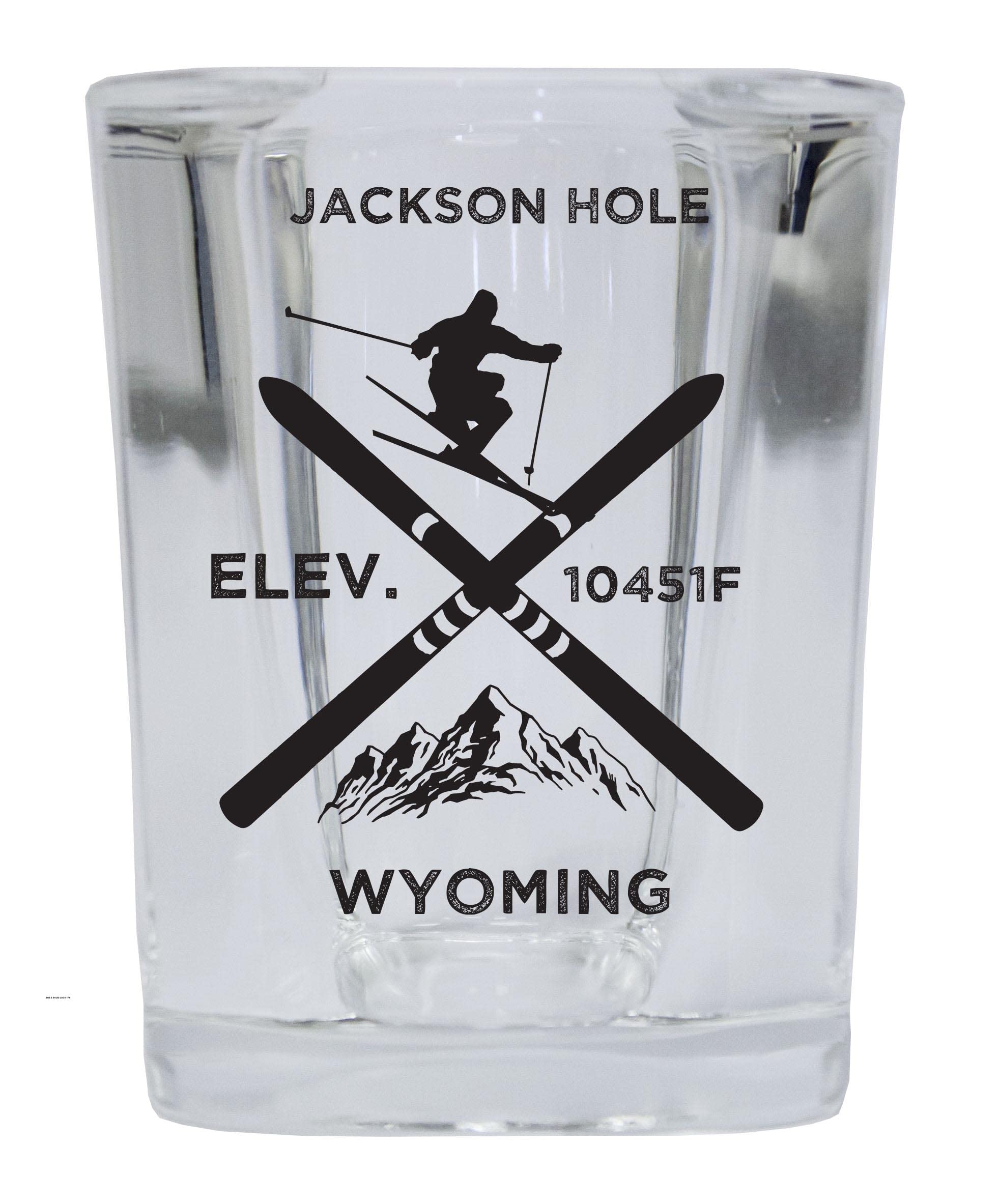 R and R Imports Jackson Hole Wyoming Ski Snowboard 2 Ounce Liquor Shot Glass Square Base