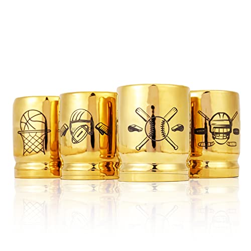 SoulThink Unique Handmade Gold Shot Glasses – Gold Plated Cool Shot Glasses in Exquisite Packaging, Perfect Birthday Christmas Gifts for Him, Set Of 4, 2 Ounces (Ball)