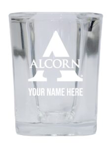 4-pack personalized alcorn state braves etched square shot glass 2 oz with custom name (4) officially licensed collegiate product