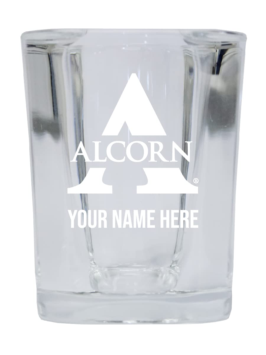 4-Pack Personalized Alcorn State Braves Etched Square Shot Glass 2 oz With Custom Name (4) Officially Licensed Collegiate Product