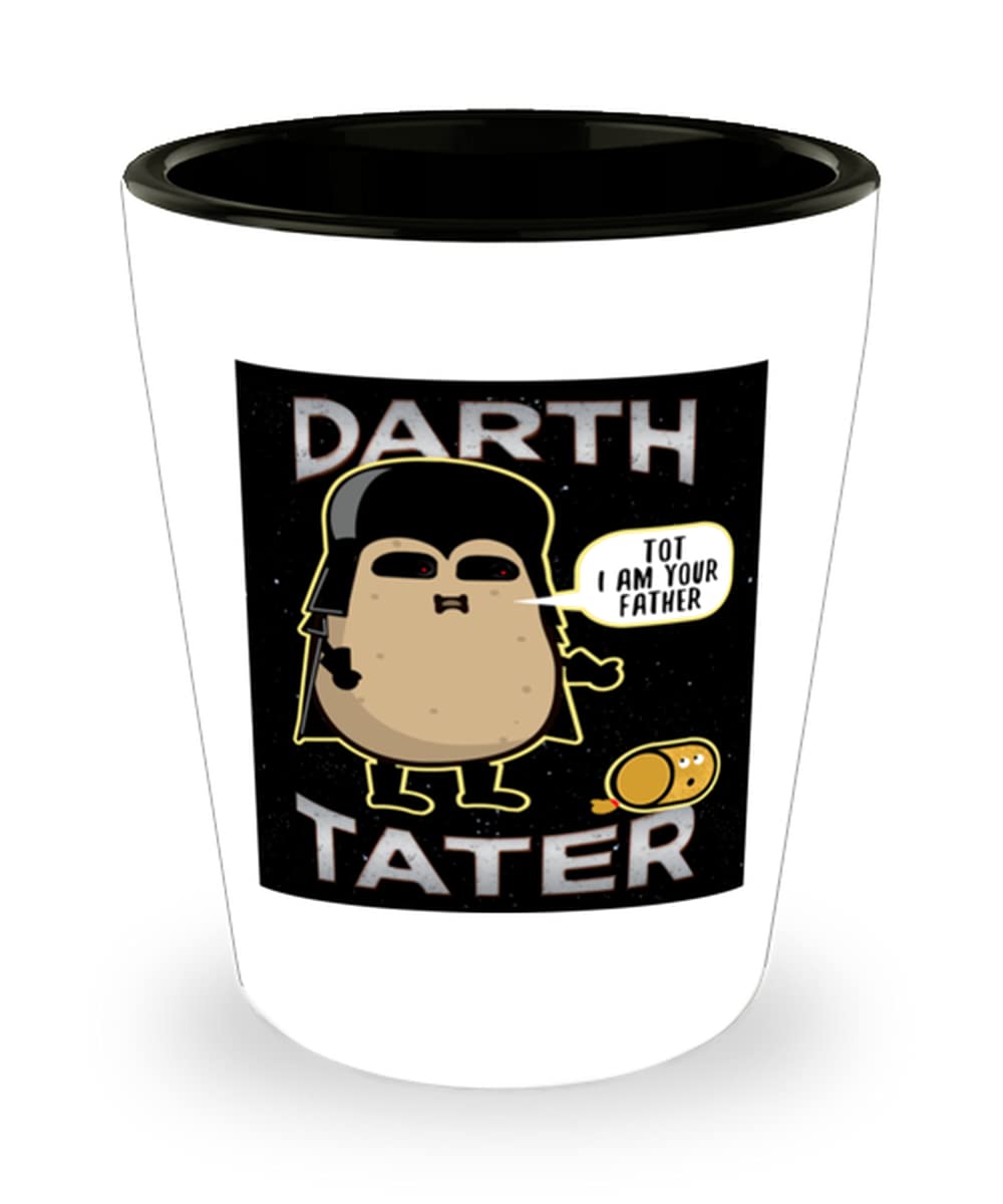 mmandiDESIGNS Funny Sci Fi Gag Potato Darth Saying You Are My Son To Tater Tot Outer Space Shot Glass Awesome Present Idea