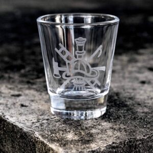 2oz firefighter emblem shotglass laser