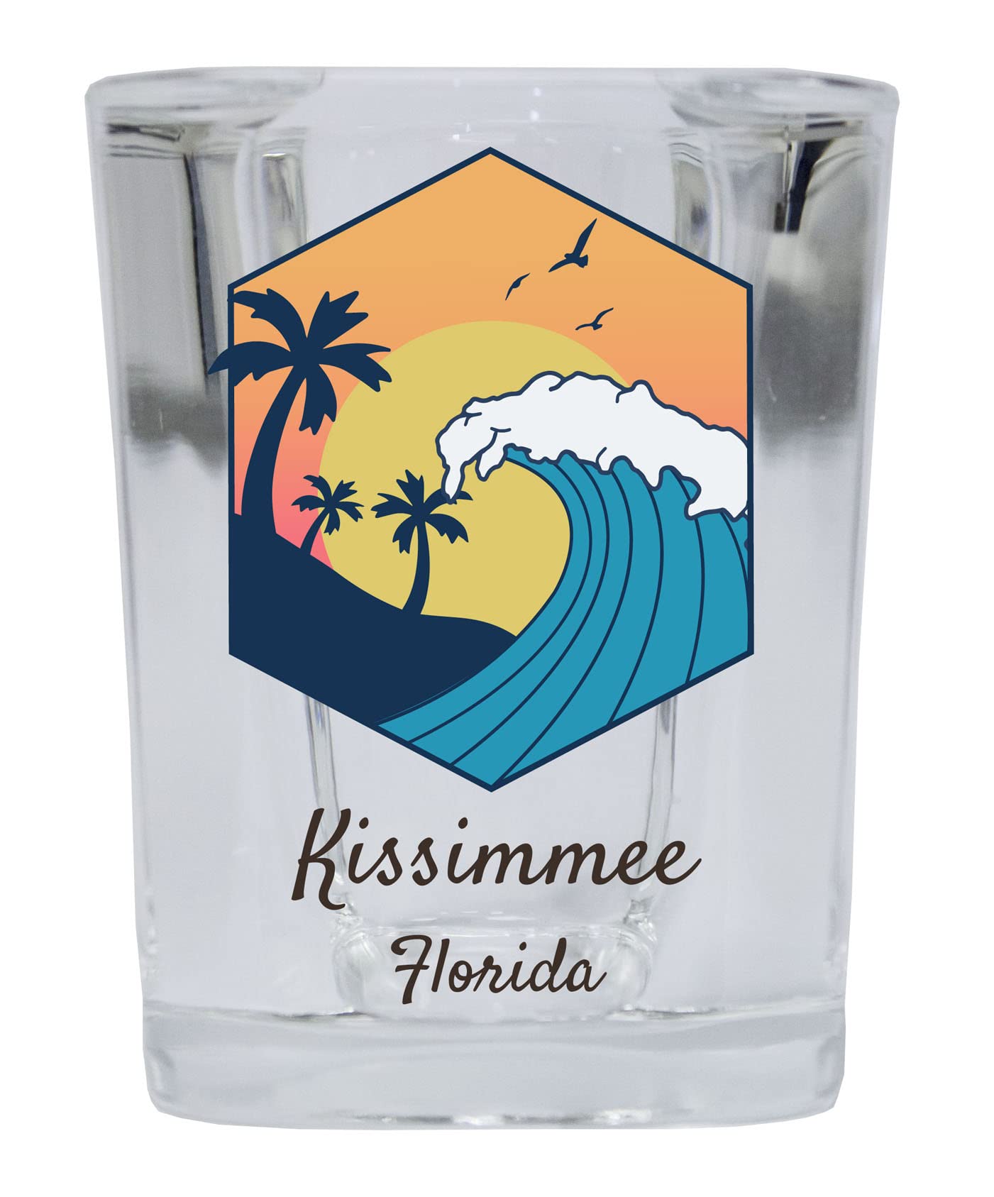 R and R Imports Kissimmee Florida Souvenir 2 Ounce Square Base Shot Glass Wave Design Single