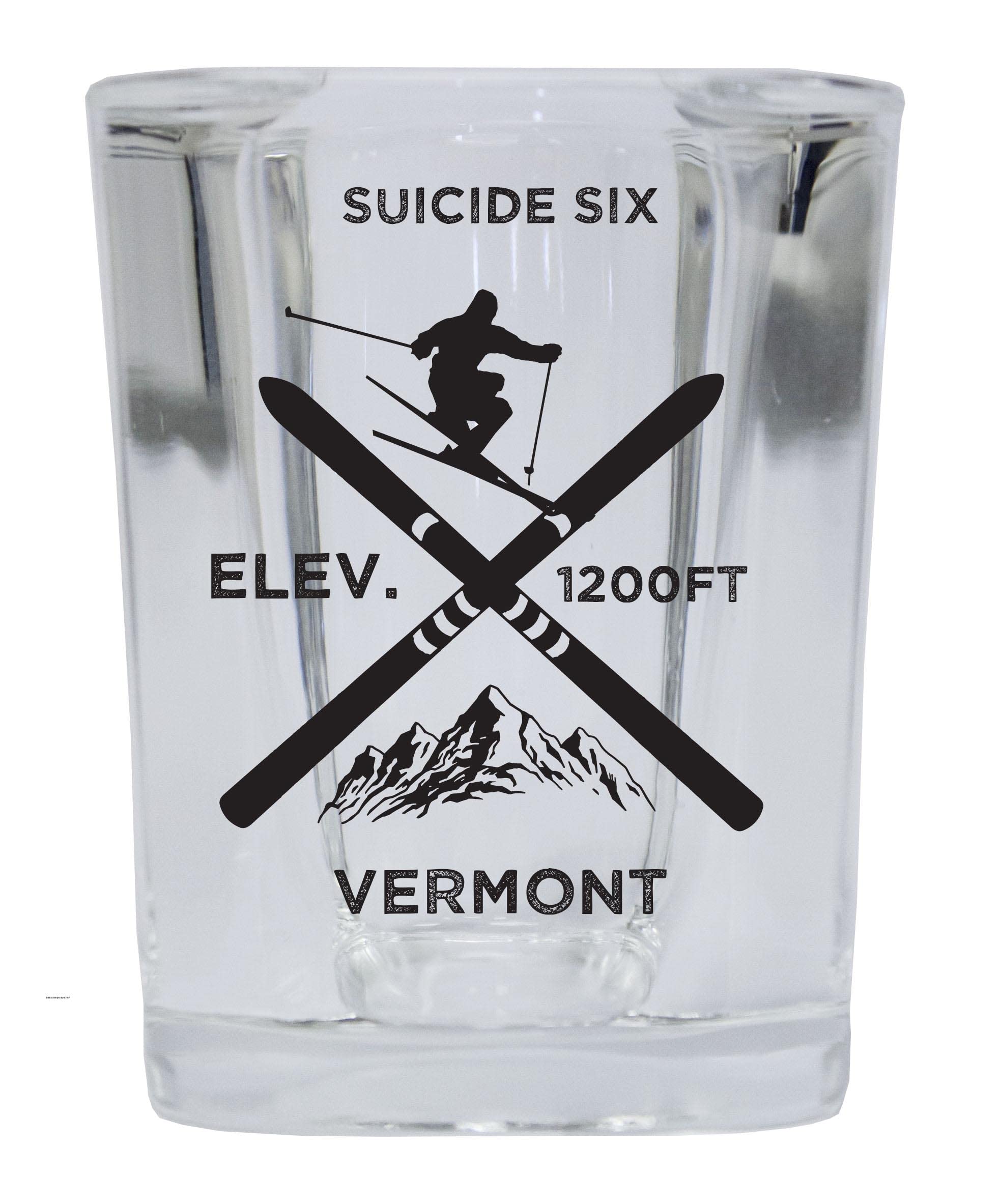 R and R Imports Suicide Six Vermont Ski Snowboard 2 Ounce Liquor Shot Glass Square Base