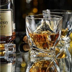 Fermus Crystal Whiskey Glasses - Twist Design Tumbler- Set of 4 - Each 10 oz Rocks Thickness Glassware, Ideal Gift for Scotch, Cognac, Bourbon or Classic Old Fashioned Cocktails Drinkers