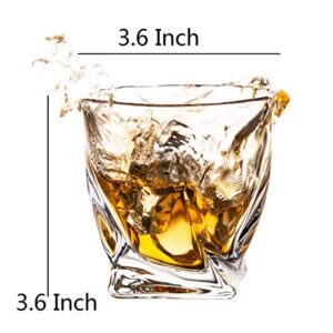 Fermus Crystal Whiskey Glasses - Twist Design Tumbler- Set of 4 - Each 10 oz Rocks Thickness Glassware, Ideal Gift for Scotch, Cognac, Bourbon or Classic Old Fashioned Cocktails Drinkers