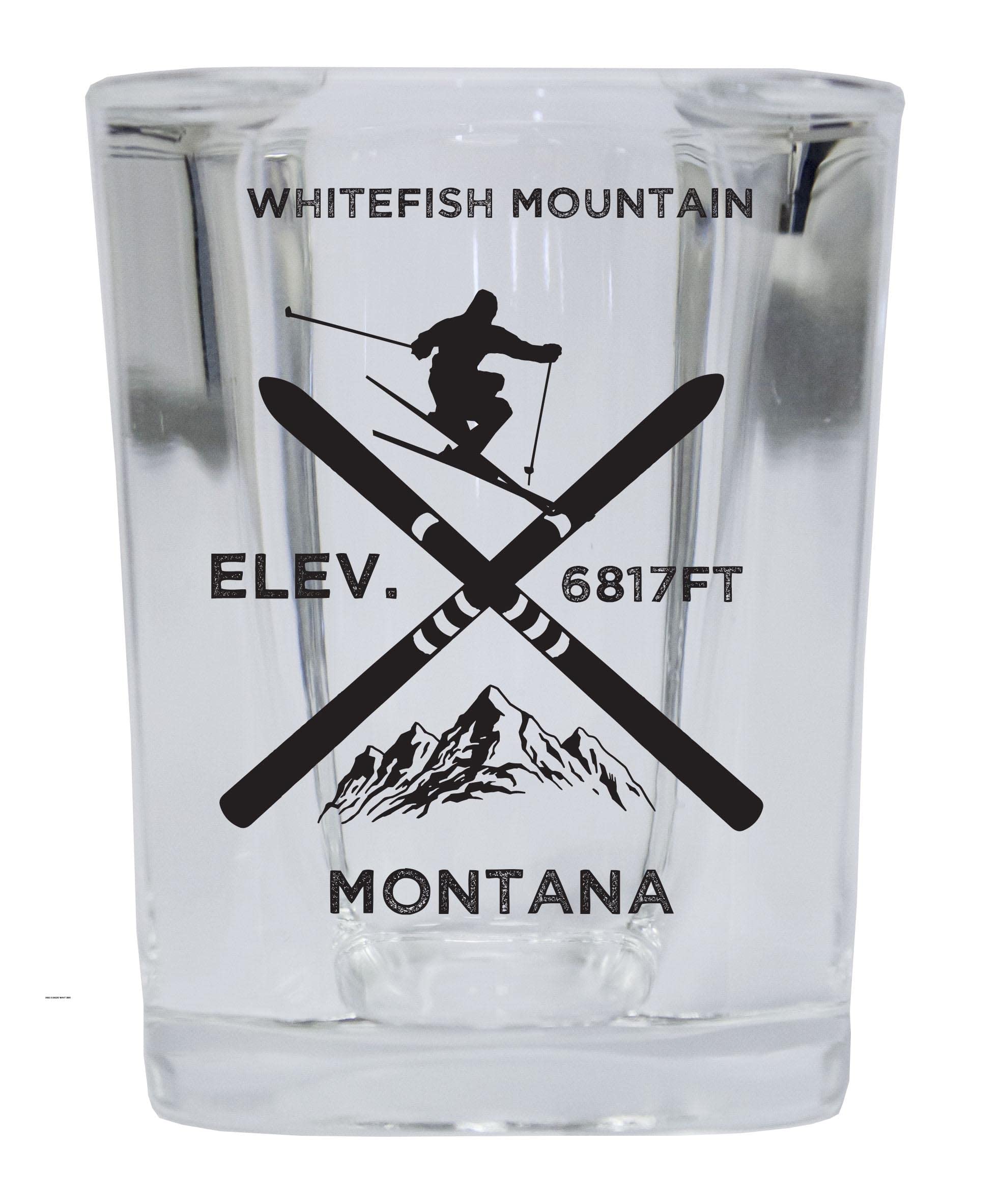 R and R Imports Whitefish Mountain Montana Ski Snowboard 2 Ounce Liquor Shot Glass Square Base