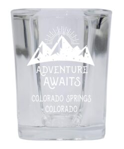 r and r imports colorado springs colorado souvenir laser engraved 2 ounce square base liquor shot glass 4-pack adventure awaits design