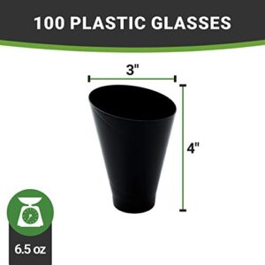 Restaurantware 7 Ounce Plastic Glasses 100 Round Incline Shooter Cups- Disposable Sturdy Black Plastic Round Bowls Unique Design For Soups Appetizers Or Desserts