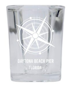 daytona beach pier souvenir 2 ounce square shot glass laser etched compass design