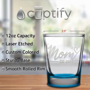 Cuptify Baby Shower Gifts New Mom EST 2023 2oz Light Blue Bottom Etched Shot Glasses Set of 2 Engraved Party Favors Birthday Gift for Mom, Women, Mothers Day