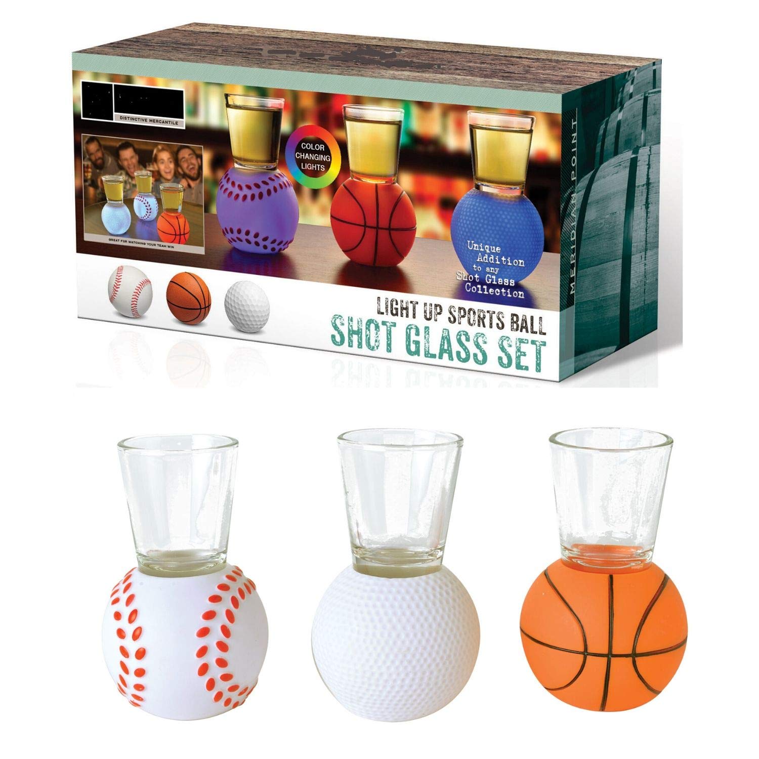 Perfect Life Ideas Light Up Shot Glasses Set - 3 Pcs Sports Ball Lighted Shot Glass Funny Drinking Glasses Bar Supplies Adult Party Favors