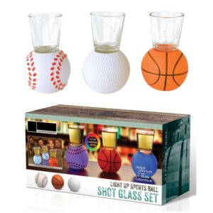 Perfect Life Ideas Light Up Shot Glasses Set - 3 Pcs Sports Ball Lighted Shot Glass Funny Drinking Glasses Bar Supplies Adult Party Favors