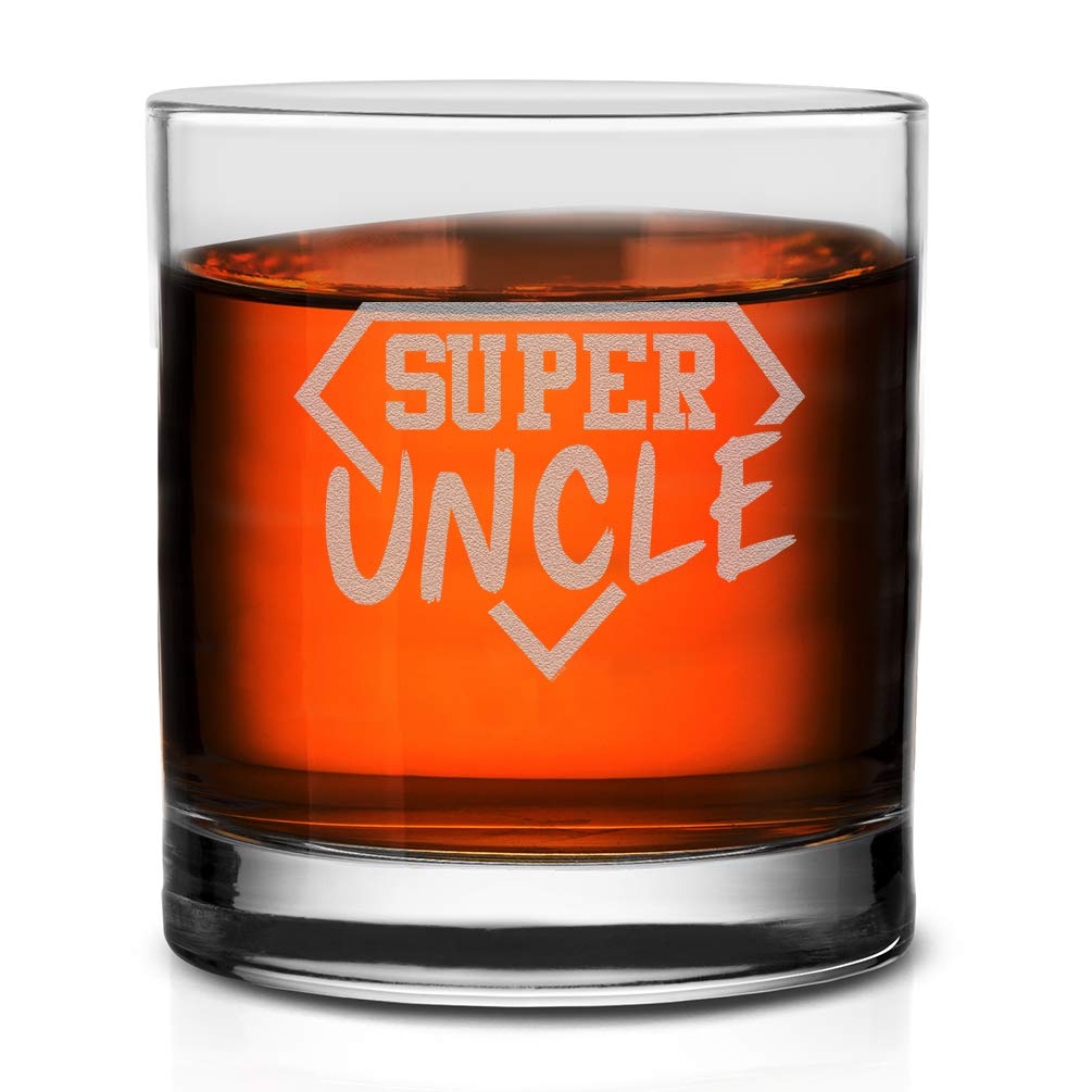 Veracco Super Uncle Whiskey Glass Funny Birthday Gifts Fathers Day Birthday Gifts For New Dad Daddy Stepdad (Clear)