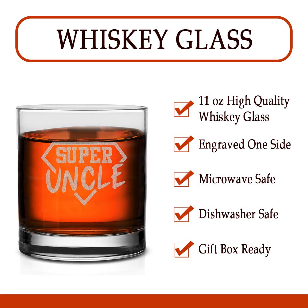 Veracco Super Uncle Whiskey Glass Funny Birthday Gifts Fathers Day Birthday Gifts For New Dad Daddy Stepdad (Clear)