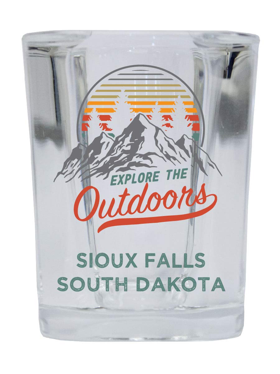 R and R Imports Sioux Falls South Dakota Explore the Outdoors Souvenir 2 Ounce Square Base Liquor Shot Glass