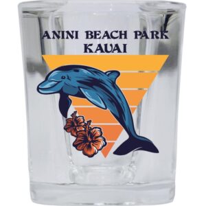 R and R Imports Anini Beach Park Kauai Beach Souvenir 2 oz Square Base Shot Glass Dolphin Design 2-Pack