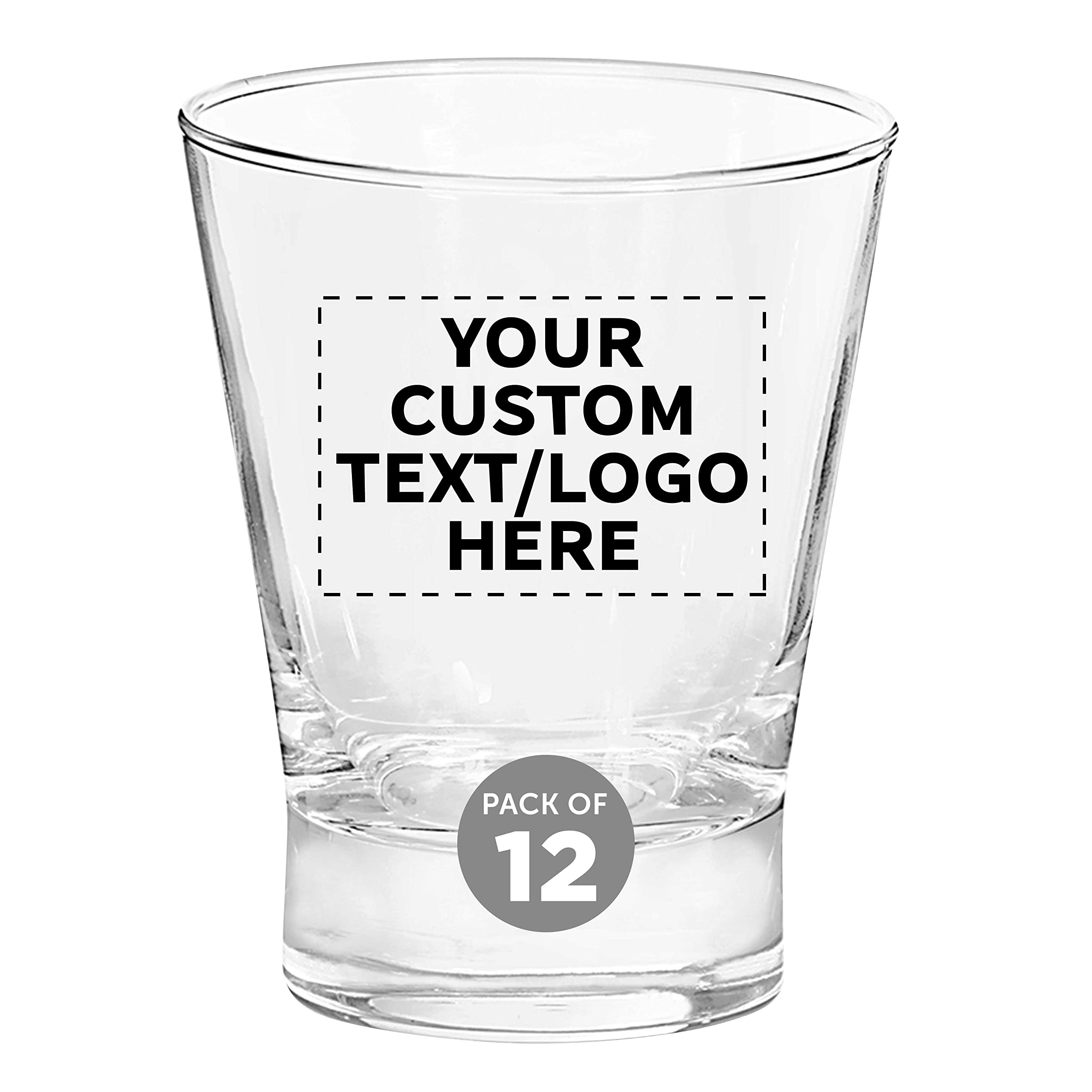 Custom Logo Whiskey Glasses 12 oz. Set of 12, Personalized Bulk Pack - Perfect for Scotch, Bourbon, Whiskey, Cocktail- Clear