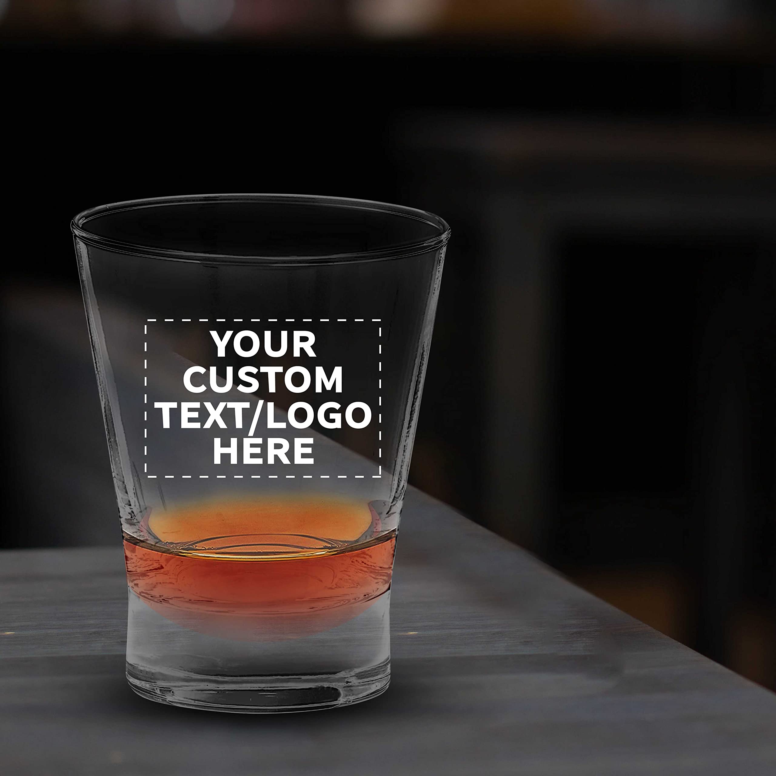 Custom Logo Whiskey Glasses 12 oz. Set of 12, Personalized Bulk Pack - Perfect for Scotch, Bourbon, Whiskey, Cocktail- Clear