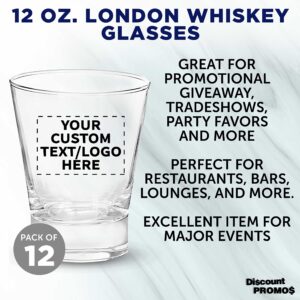 Custom Logo Whiskey Glasses 12 oz. Set of 12, Personalized Bulk Pack - Perfect for Scotch, Bourbon, Whiskey, Cocktail- Clear