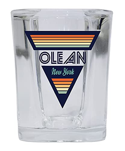 R and R Imports Olean New York 2 Ounce Square Base Liquor Shot Glass Retro Design