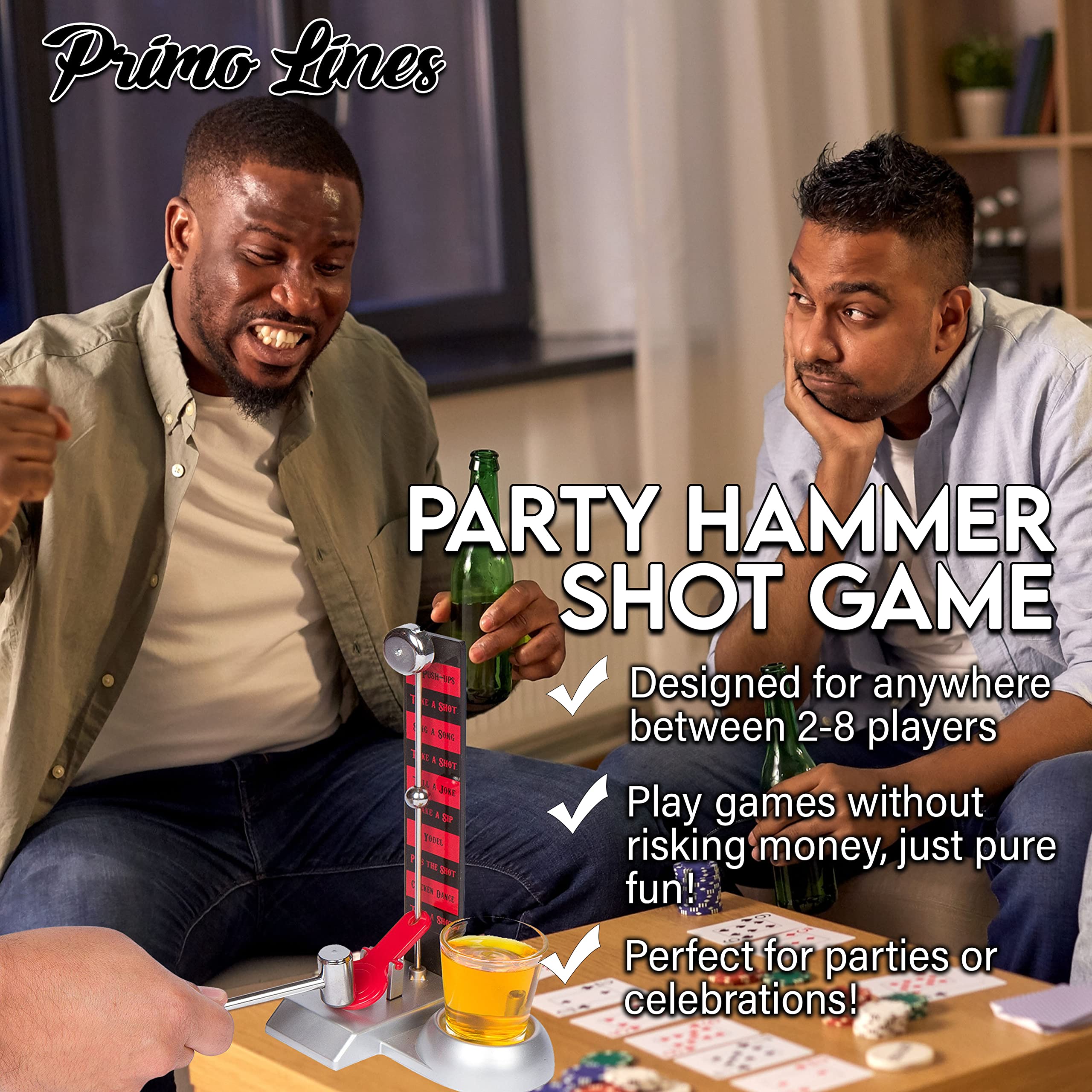 Primo Lines Hammer Shot Games for Adults - 1 Shot Glass and Hammer Shot Tower Bell, Gamble Guilt Free Party Game, Extraordinary Party Games for Adult, Perfect for Any Gatherings