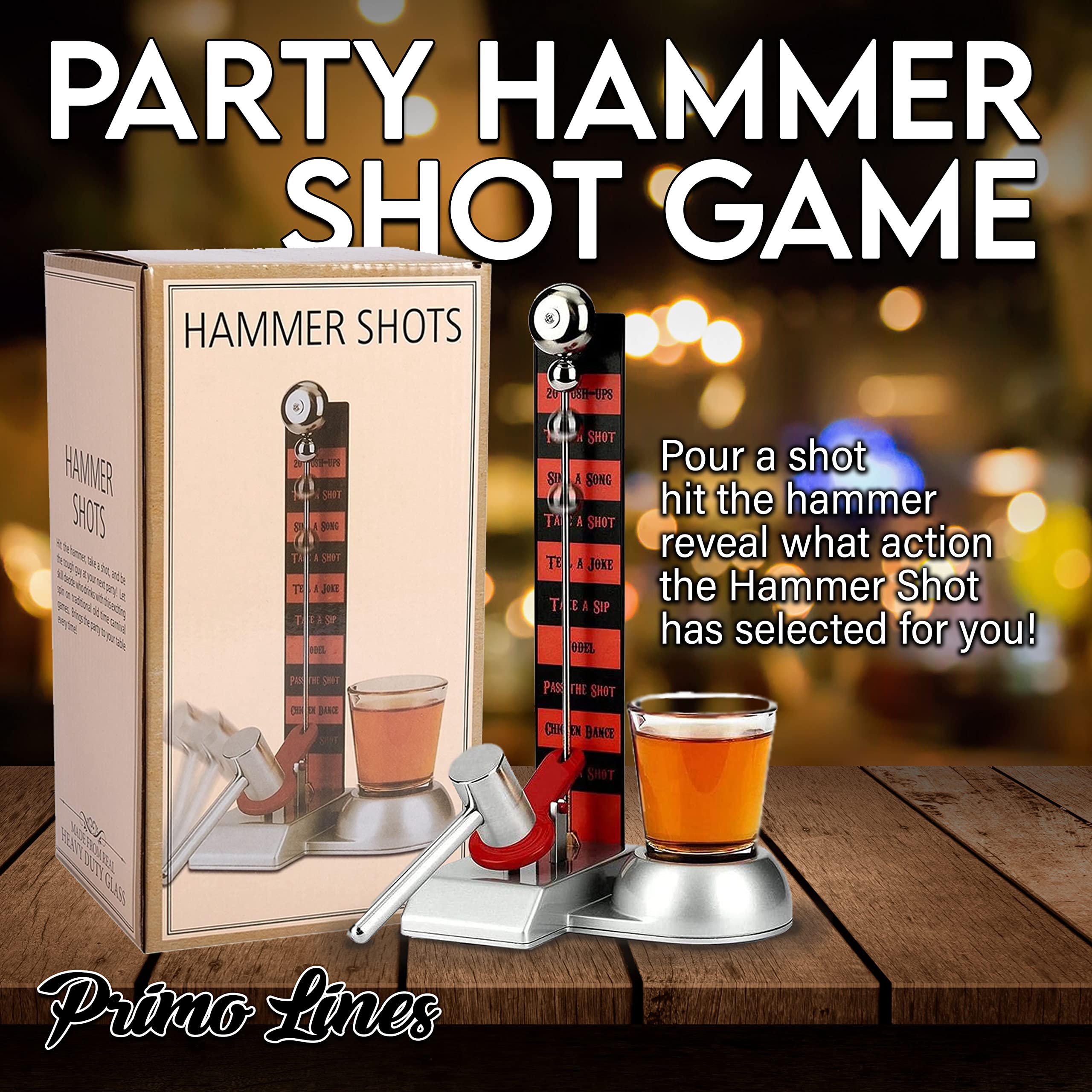 Primo Lines Hammer Shot Games for Adults - 1 Shot Glass and Hammer Shot Tower Bell, Gamble Guilt Free Party Game, Extraordinary Party Games for Adult, Perfect for Any Gatherings