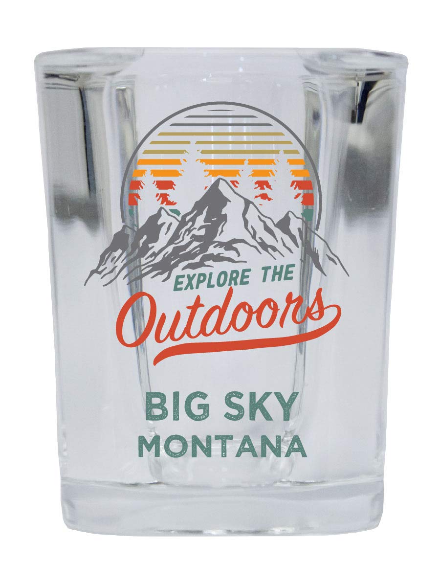 R and R Imports Big Sky Montana Explore the Outdoors Souvenir 2 Ounce Square Base Liquor Shot Glass