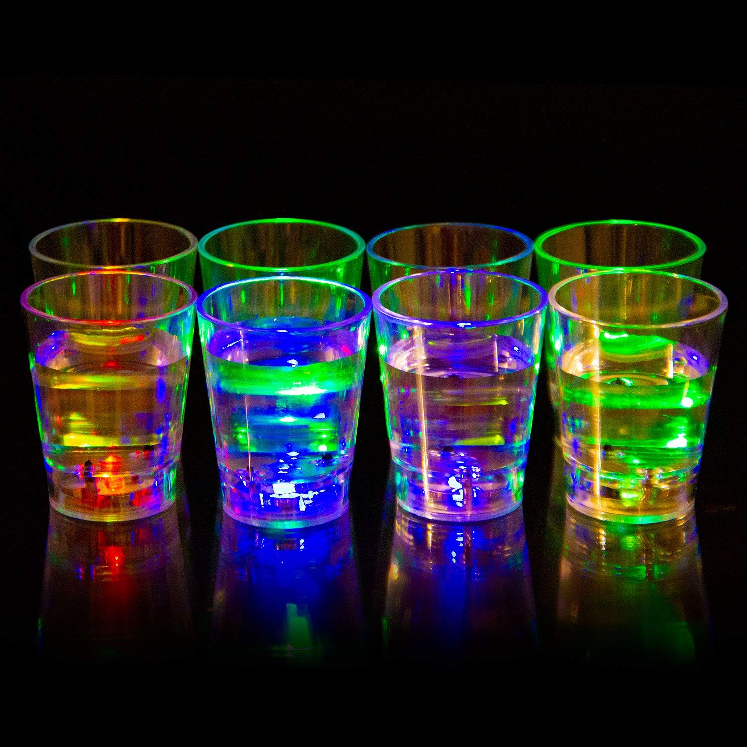 Liquid Activated Multicolor LED Shot Glasses ~ Fun Light Up Shots - 2 oz. - Set of 8