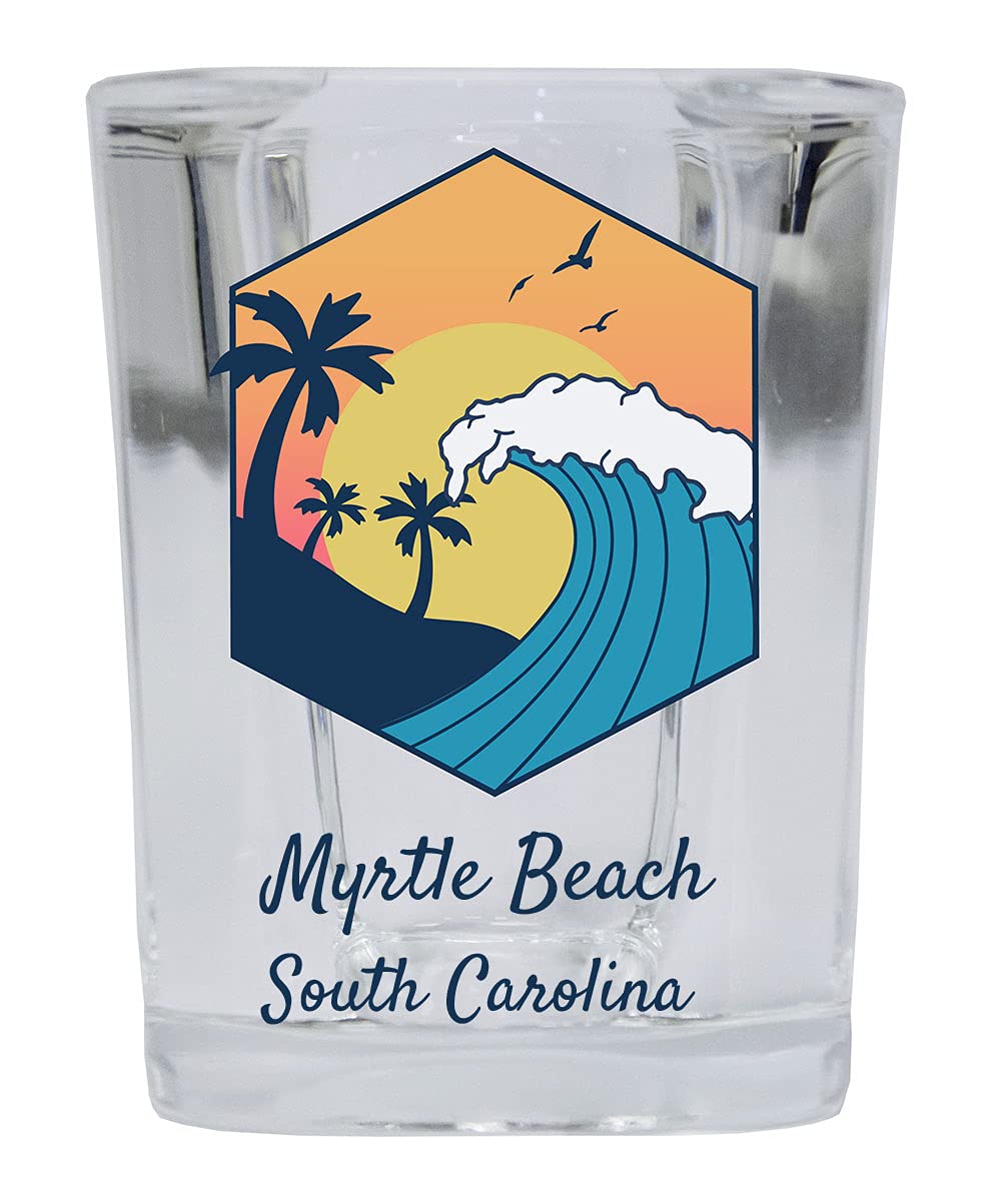 R and R Imports Myrtle Beach South Carolina 2 Ounce Square Base Liquor Shot Glass Wave Design