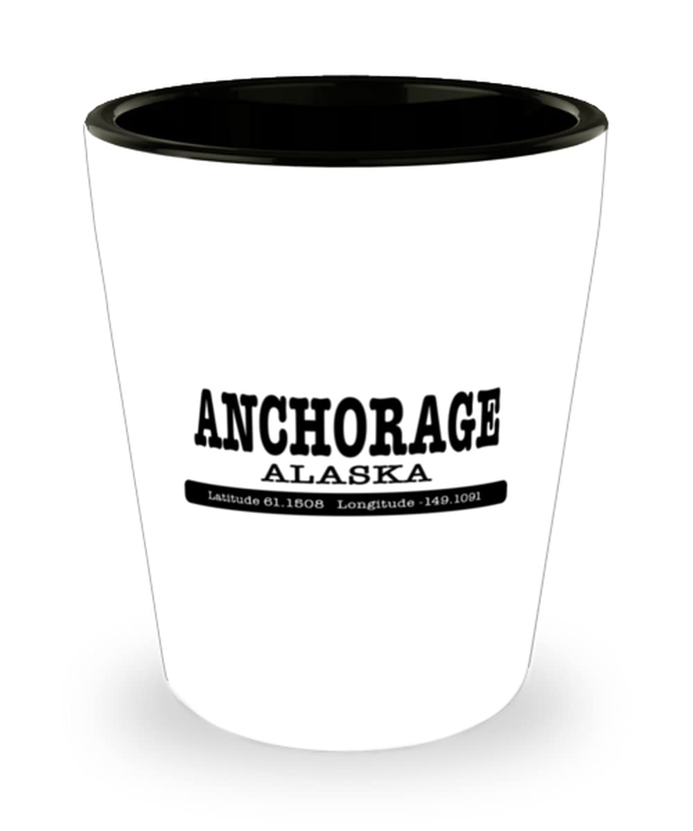 mmandiDESIGNS Anchorage Alaska AK Shot Glass with Longitude Latitude Home City State Present Idea