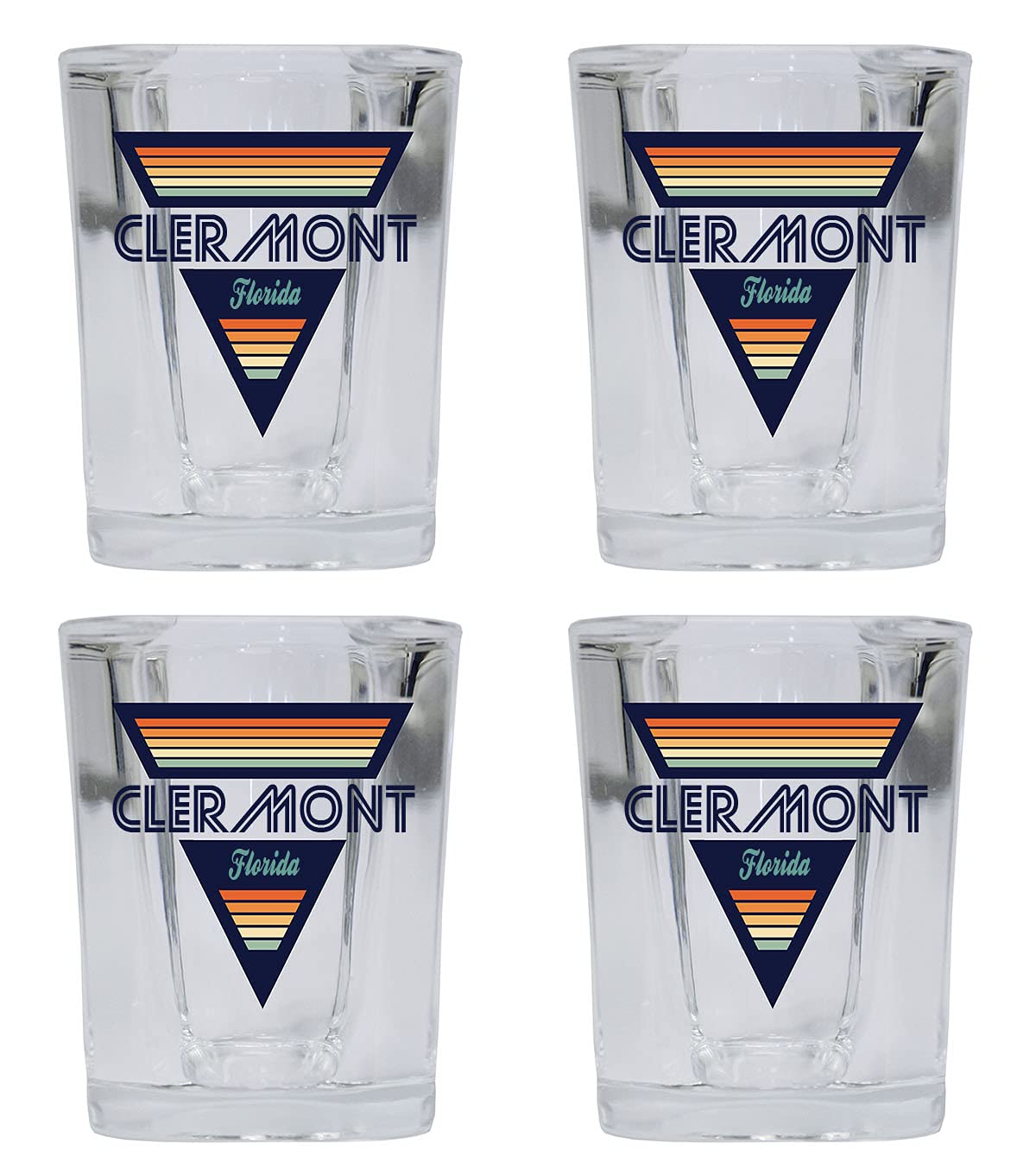 R and R Imports Clermont Florida 2 Ounce Square Base Liquor Shot Glass Retro Design 4-Pack