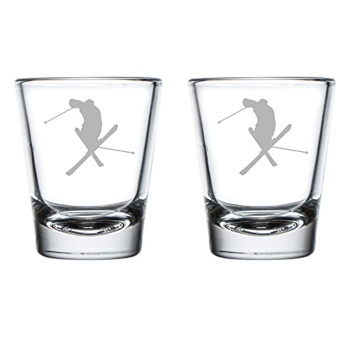 MIP Set of 2 Shot Glasses 1.75oz Shot Glass Ski Skier Extreme Sports Trick