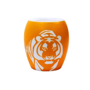 San Diego Zoo Tiger Etched Shot Glass, 1.5 oz Sherbet Orange Stoneware Shot Glass, Etched with Bright White Tiger Design