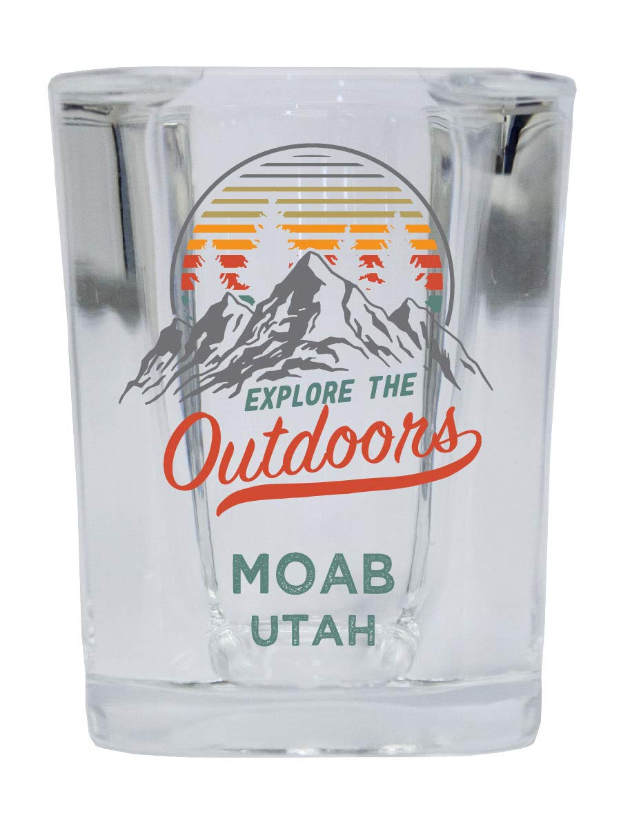 R and R Imports Moab Utah Explore the Outdoors Souvenir 2 Ounce Square Base Liquor Shot Glass