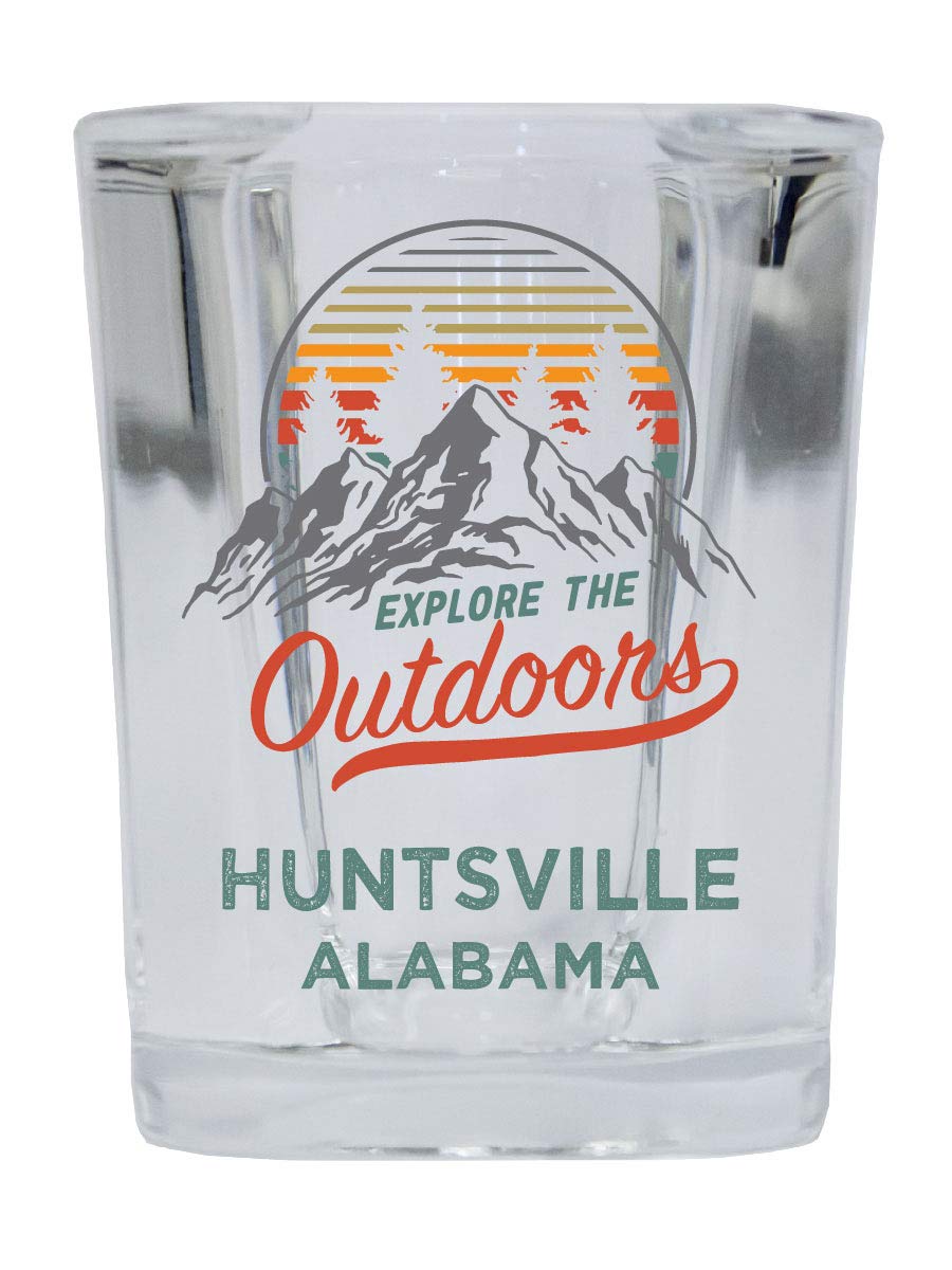 R and R Imports Huntsville Alabama Explore the Outdoors Souvenir 2 Ounce Square Base Liquor Shot Glass