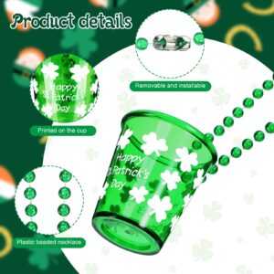 20 Pcs St. Patrick's Day Shot Glass on Beaded Necklace Shamrock Plastic Cup Necklace White Green Shot Glass Necklaces Lucky Beer Cup for Festival Bachelorette Wedding Birthday Party Favor