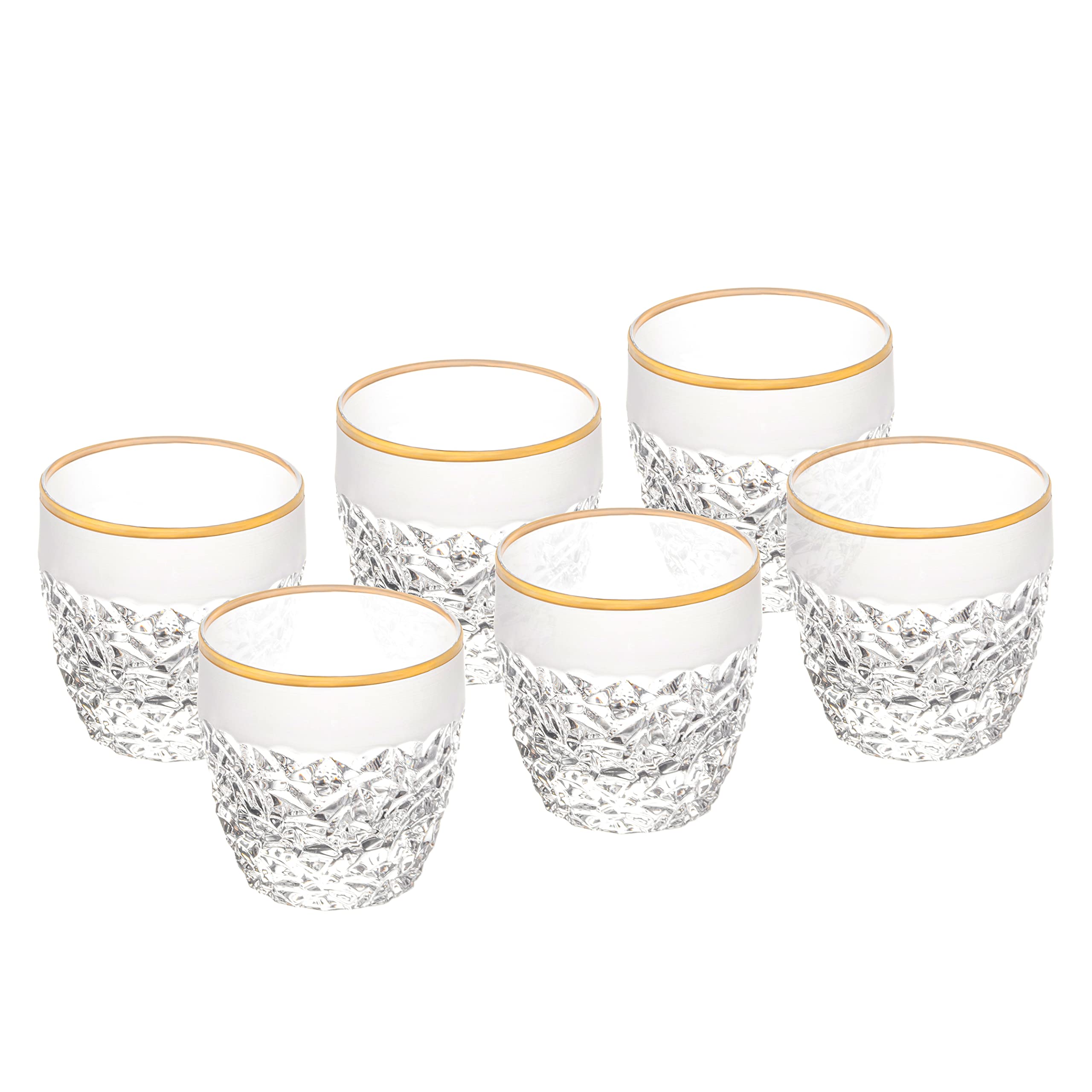 Barski - European Quality Glass - Crystal - Set of 6 - Double Old Fashioned Tumblers - DOF - each Tumbler is 12 oz. - with Frosted Crack Design and Gold Band - Glasses are Made in Europe