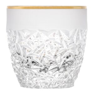 Barski - European Quality Glass - Crystal - Set of 6 - Double Old Fashioned Tumblers - DOF - each Tumbler is 12 oz. - with Frosted Crack Design and Gold Band - Glasses are Made in Europe