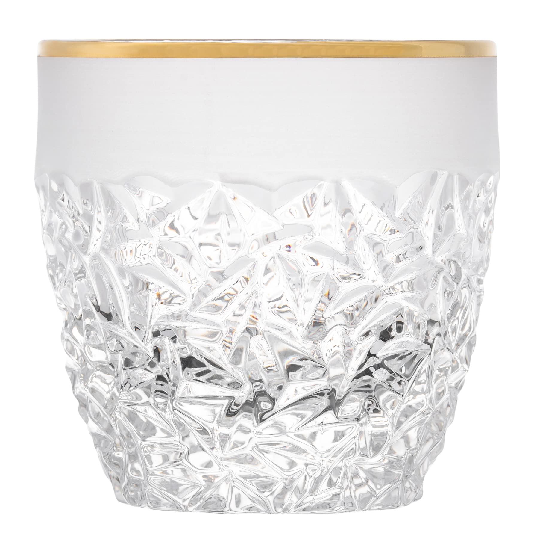 Barski - European Quality Glass - Crystal - Set of 6 - Double Old Fashioned Tumblers - DOF - each Tumbler is 12 oz. - with Frosted Crack Design and Gold Band - Glasses are Made in Europe