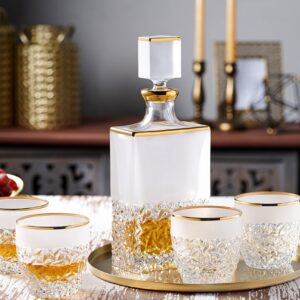 Barski - European Quality Glass - Crystal - Set of 6 - Double Old Fashioned Tumblers - DOF - each Tumbler is 12 oz. - with Frosted Crack Design and Gold Band - Glasses are Made in Europe