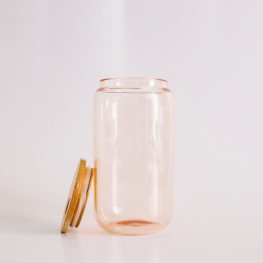 Pink Drinking Glass - Can Shaped 12 oz Glass Cup - 16 oz Beer Glass - Cocktail Glass - Iced Coffee Glass - Whiskey Glass