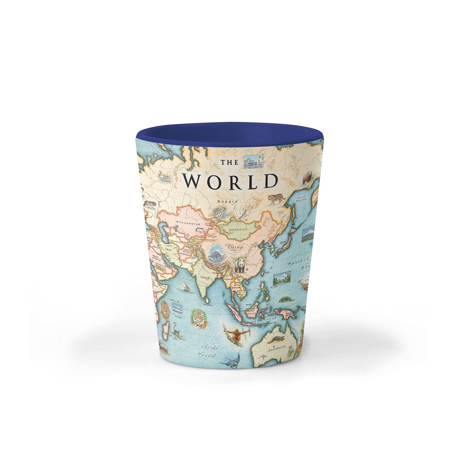 Xplorer Maps World Map Ceramic Shot Glass, BPA-Free - For Office, Home, Gift, Party - Durable and holds 1.5 oz Liquid