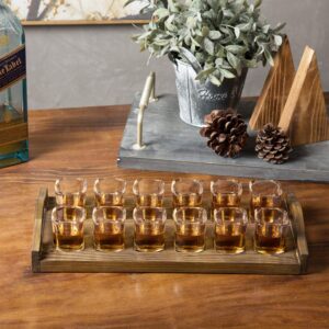 MyGift 13-Piece Shot Glass Set with Rustic Burnt Wood Serving Tray with Handles, Shooters Shot Glasses