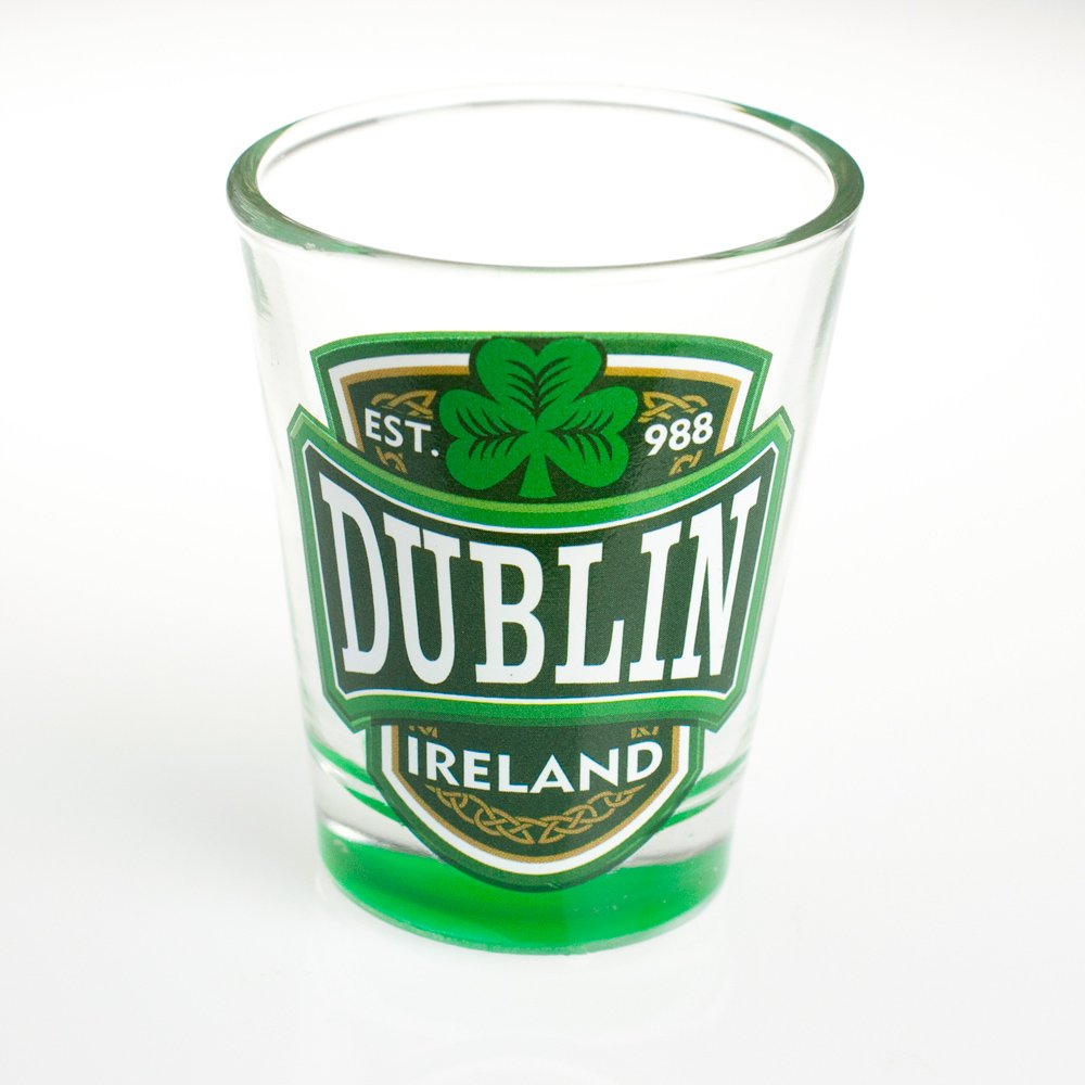 Loose Shot Glass With Dublin, Ireland And Green Shamrock Design