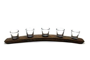 barrel-art barrel stave 5 shot or tasting flight, 1.5 oz glasses included, dark walnut