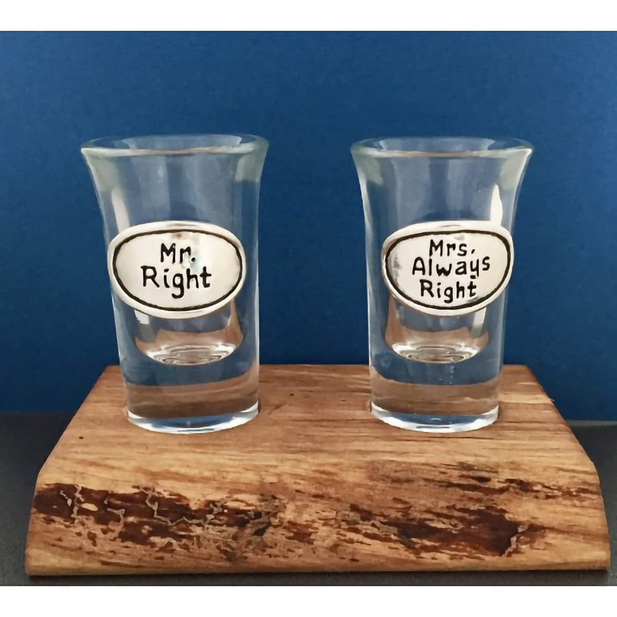 Basic Spirit Shot Glass - Mr. Right & Mrs. Always Rightes with Board Home Decoration for Home Bar, Stocking Stuffer, Party Favor or Gift