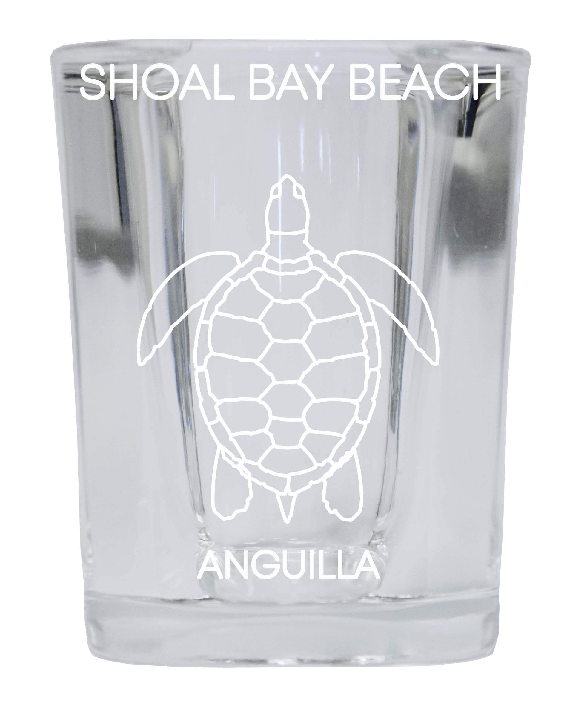 Shoal Bay Beach Anguilla Souvenir 2 Ounce Square Shot Glass laser etched Turtle Design